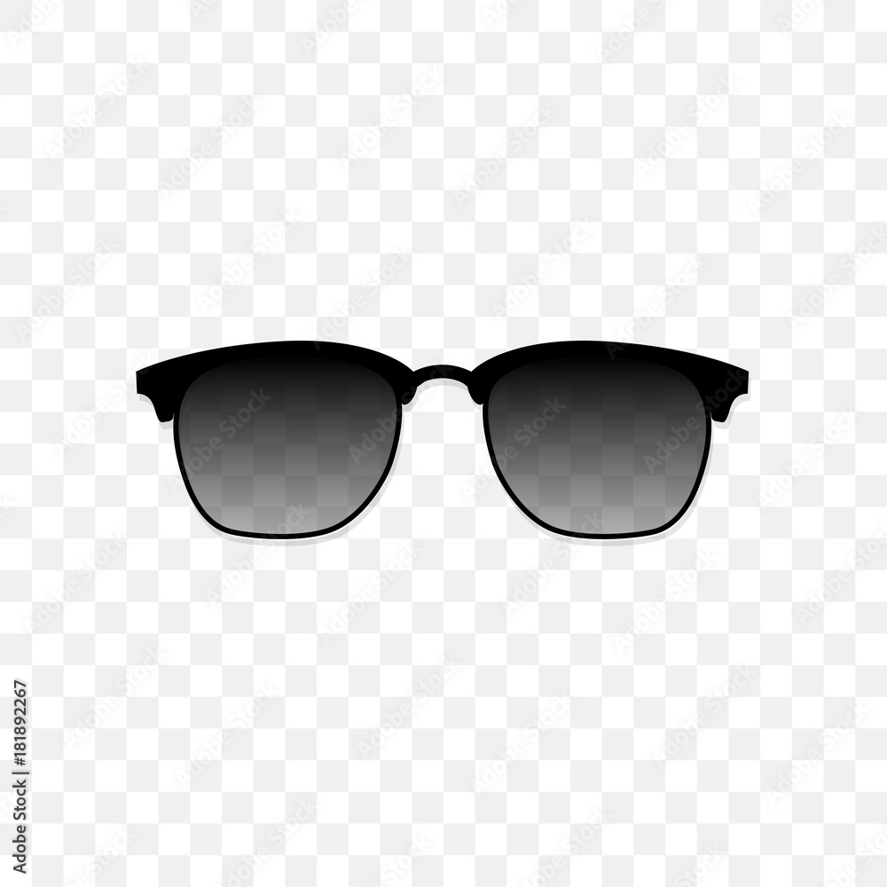 Realistic sunglasses with a translucent black glass on a transparent ...