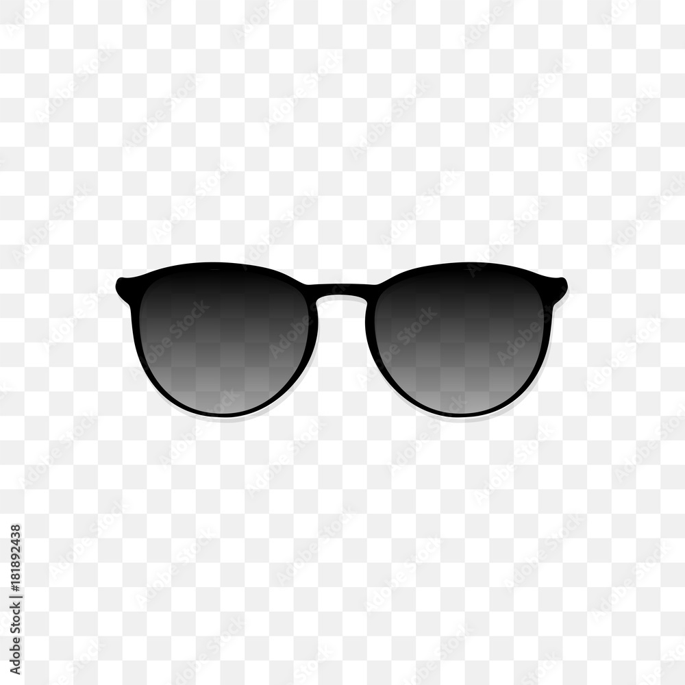 Realistic sunglasses with a translucent black glass on a transparent ...