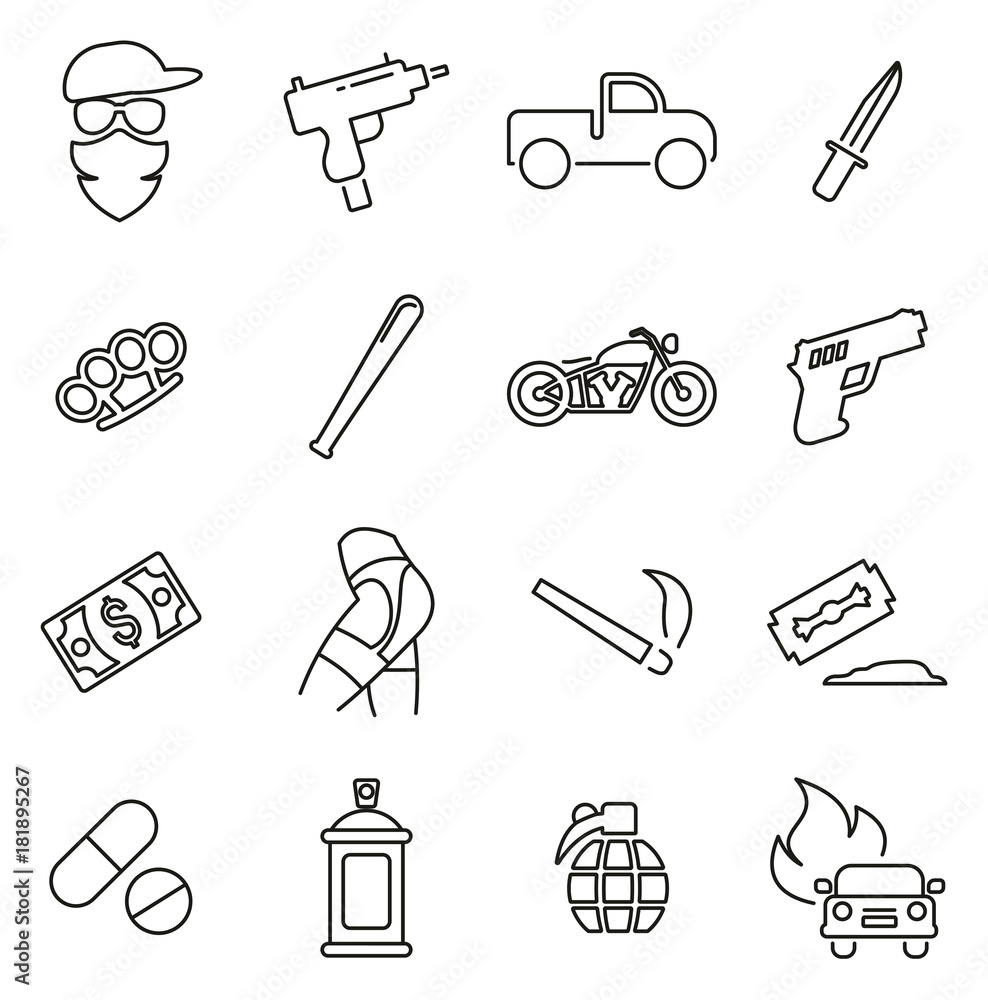 Modern Gangster or Outlaw Gang Icons Thin Line Vector Illustration Set ...