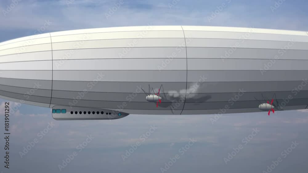 Legendary huge zeppelin airship on sky with clouds. Flying balloon ...