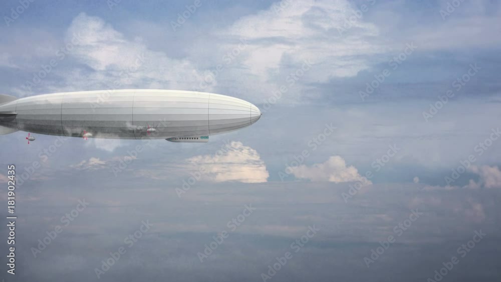Legendary huge zeppelin airship on sky with clouds. Flying balloon ...