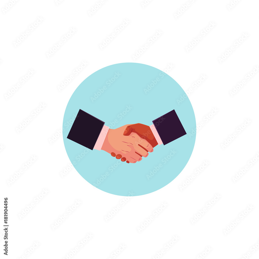 vector flat caucasian and african black man hands handshaking in blue ...