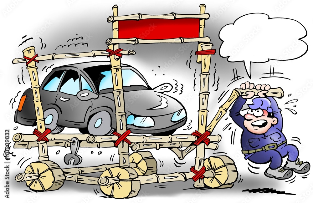 Cartoon illustration of a Alternative lift made in environmentally ...