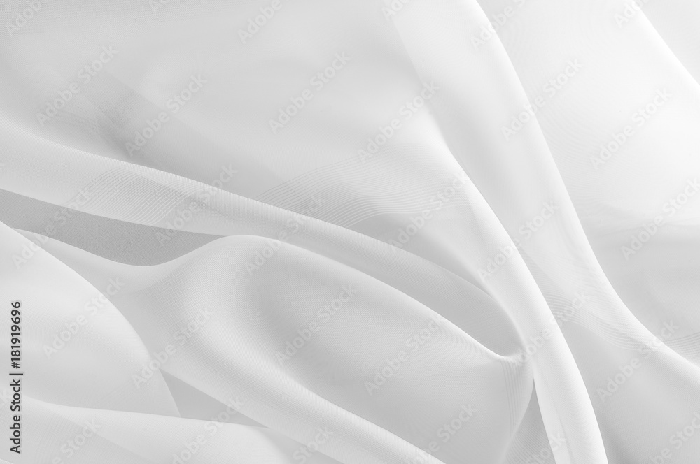 Texture, background, pattern. Silk fabric is transparent, white in ...