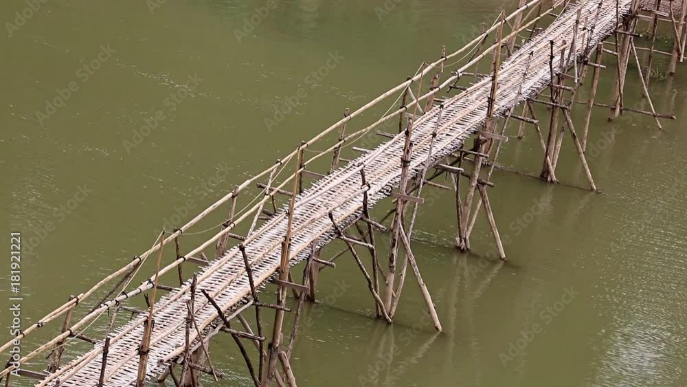 The empty bamboo bridge over the Nam Khan River, Luang Prabang, Laos ...