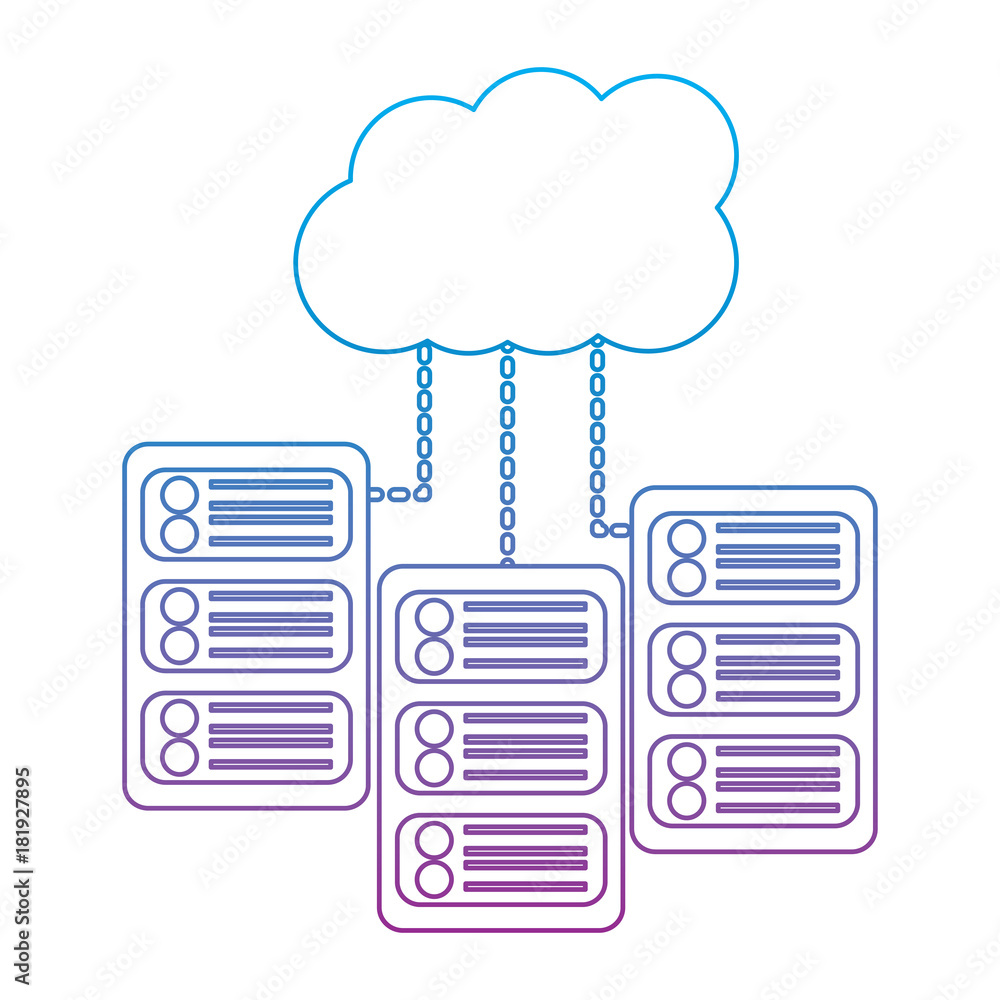 set of data base server cloud connect binary development process vector ...