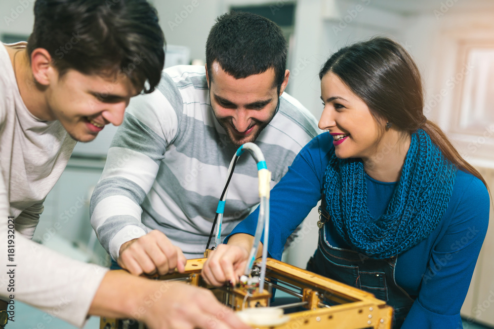 Engineering robotics class teamwork by young students Stock Photo ...