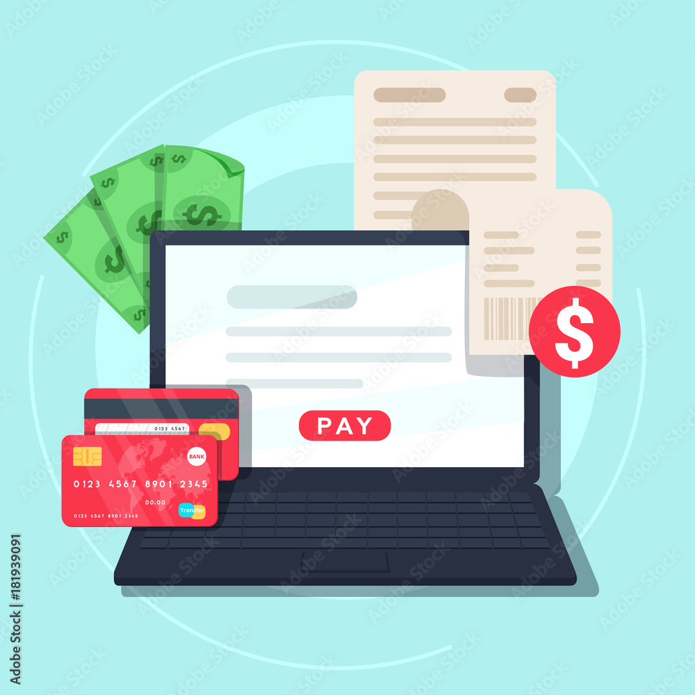Paying bill online. Online Money Transaction Concept. Payment on ...