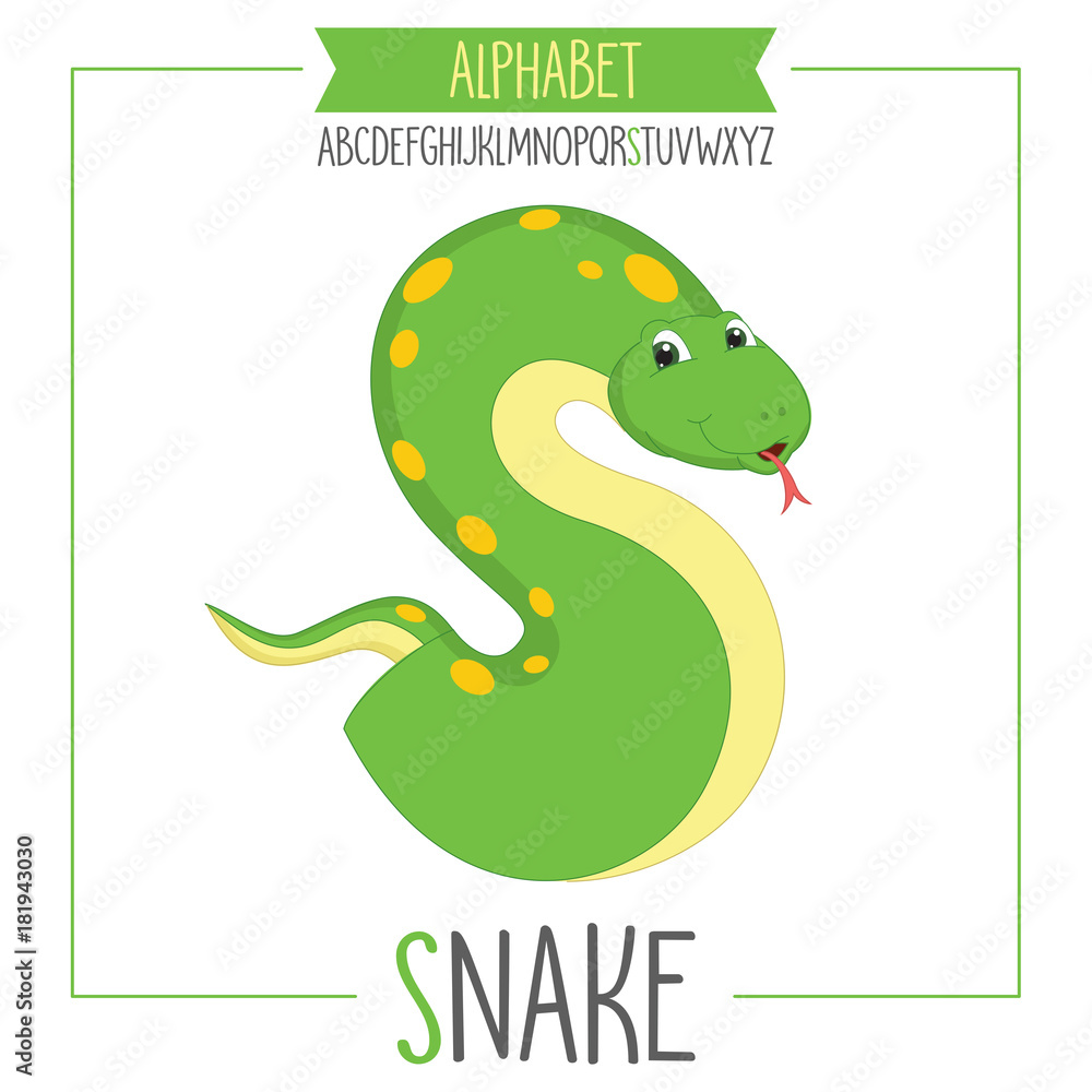 Illustrated Alphabet Letter S and Snake Stock Vector | Adobe Stock