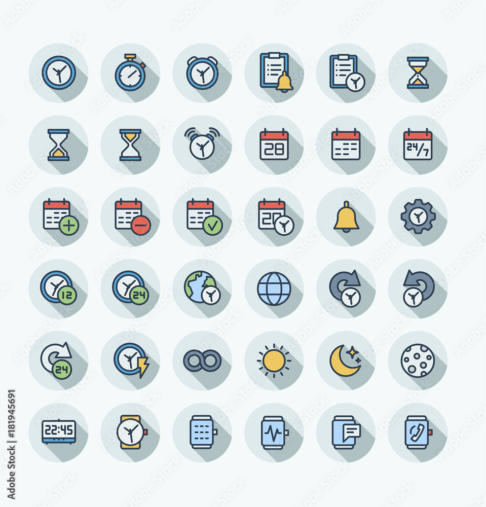 Vector thin line icons set and graphic design. Illustration with date ...