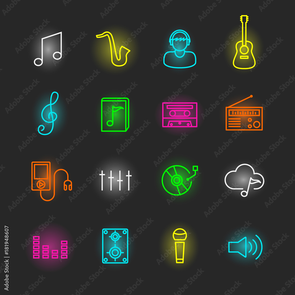 music neon icon set Stock Vector | Adobe Stock