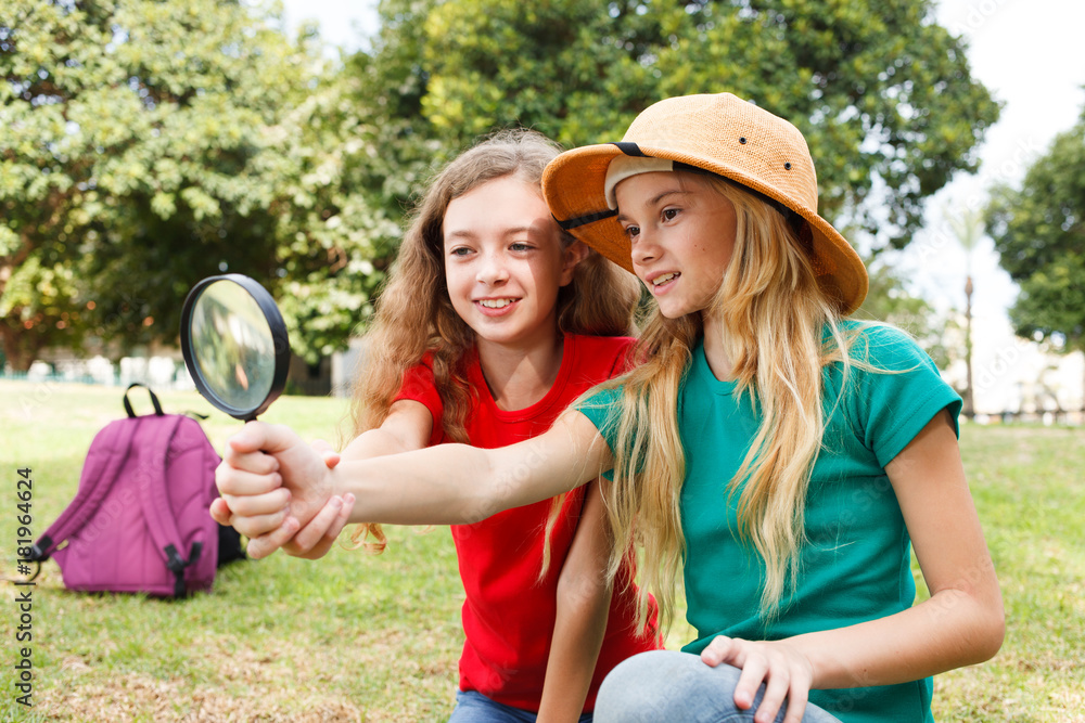 We exploring the nature with magnifying glass Stock Photo | Adobe Stock