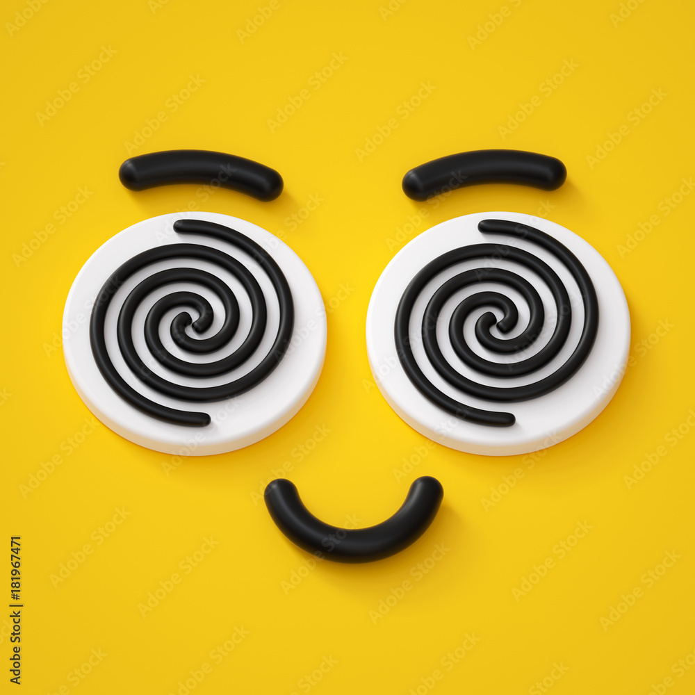 3d render, abstract emotional crazy face icon, hypnotic eyes ...
