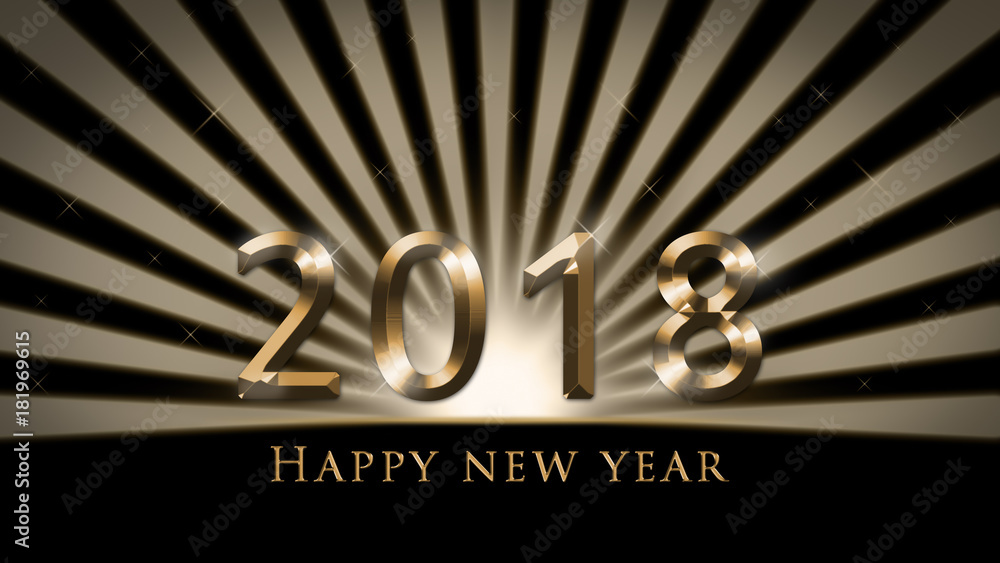 2018 New Year's eve card, illustration with sparkle, golden Happy New ...