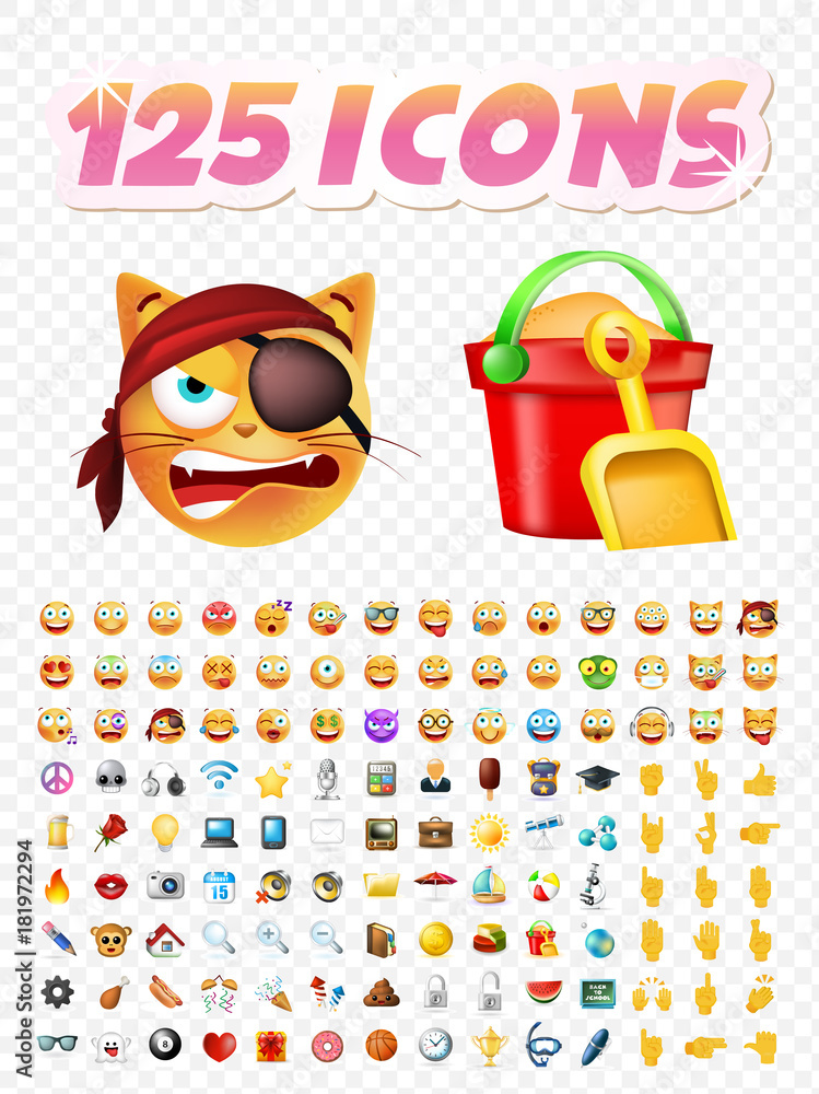 Set of Realistic Cute Icons on Transparent Background . Isolated Vector ...