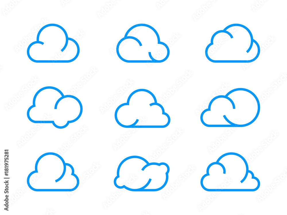 Cloud thin lines icons isolated on white. Vector illustration Stock ...