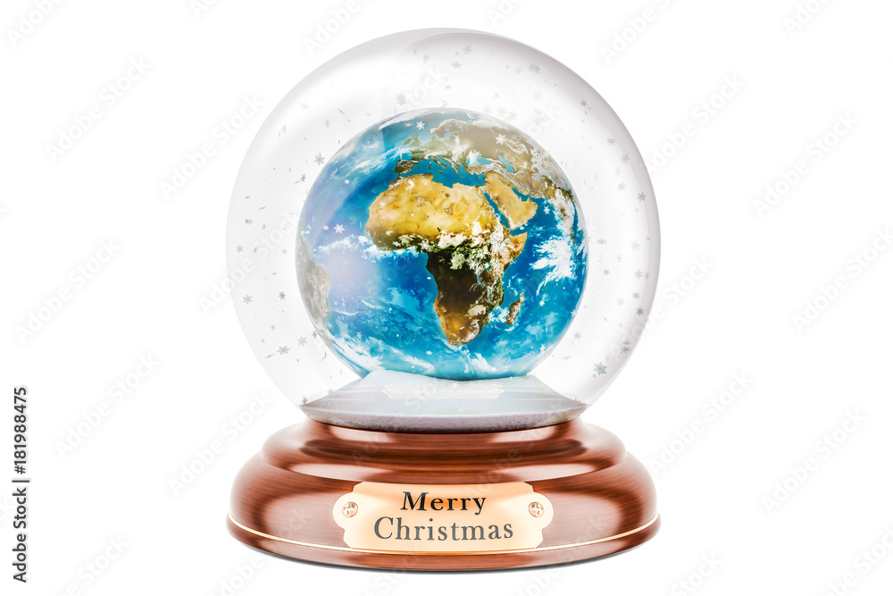 Christmas snow globe with Earth Globe inside, 3D rendering Stock ...