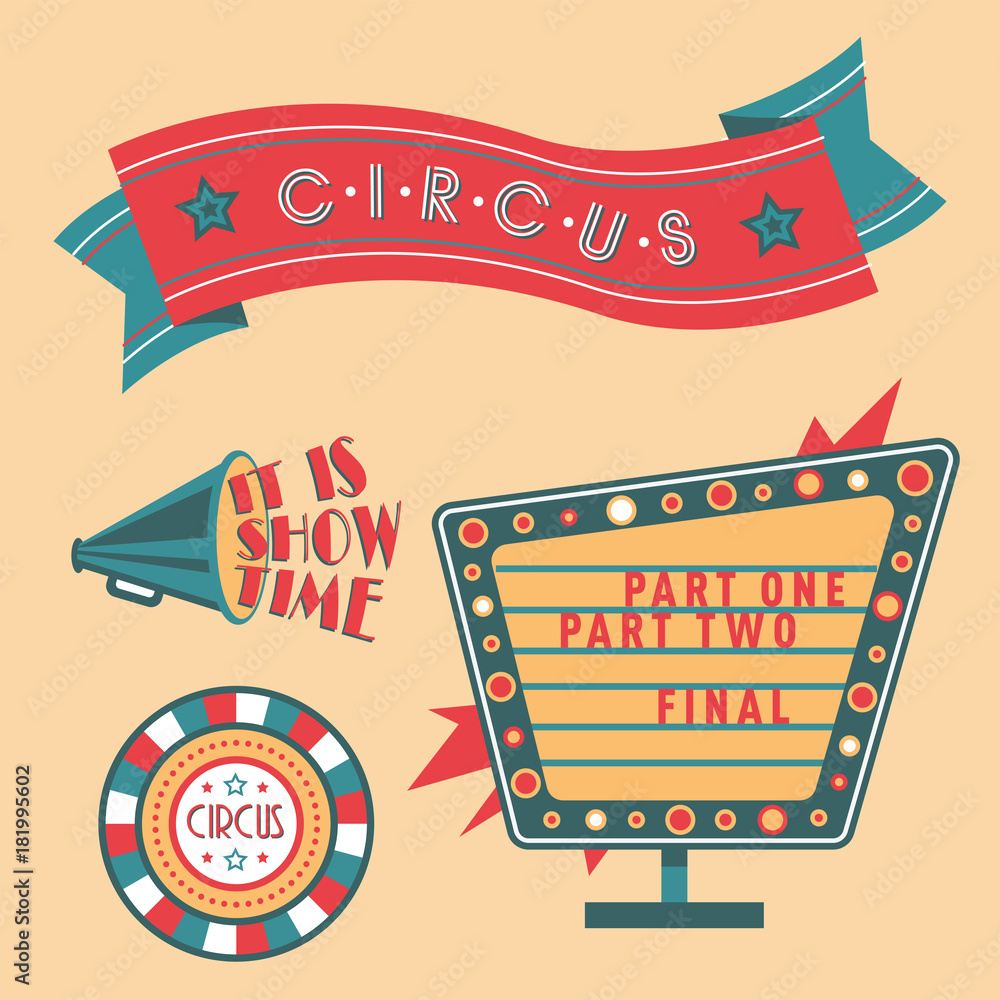 Circus vintage signboard labels banner vector illustration entertaining ...