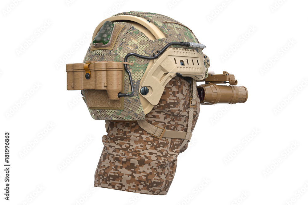 Hemet military army camouflage protection. 3D rendering Stock ...