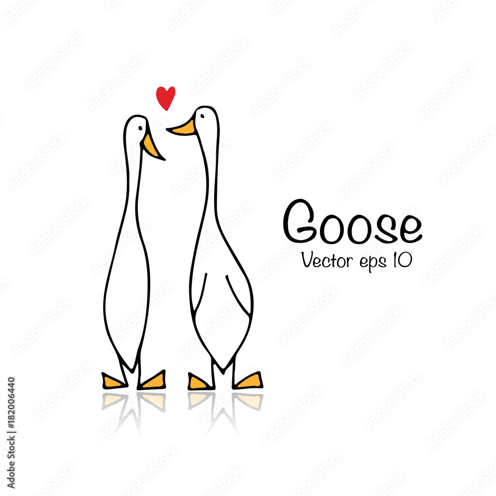 Funny goose couple, sketch for your design Stock Vector | Adobe Stock