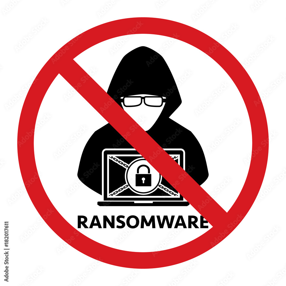 Stop hacker ransomware forbidden signal icon on white background ...