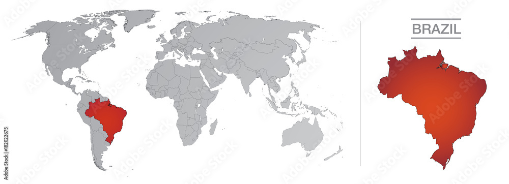 Vektorová grafika „Brazil in the world, with borders and all the ...