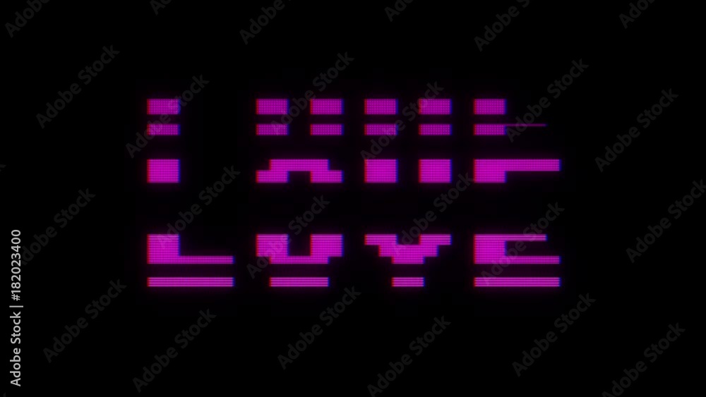 Vidéo Stock retro digital font love word text on old tv lcd glitch ...
