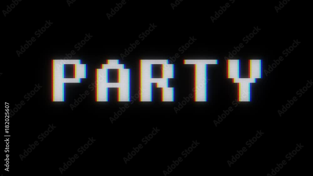 retro digital font party word text on old tv lcd glitch interference ...