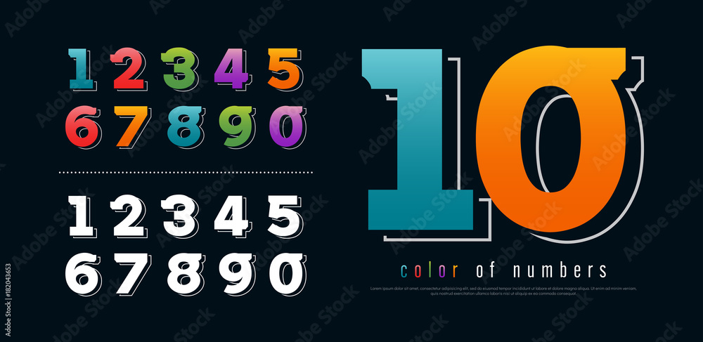 colorful of number modern stylized font and alphabet set. numbers set ...