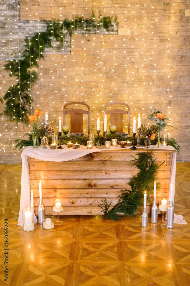 catering, dining, wedding concept. in the shining dining hall with ...