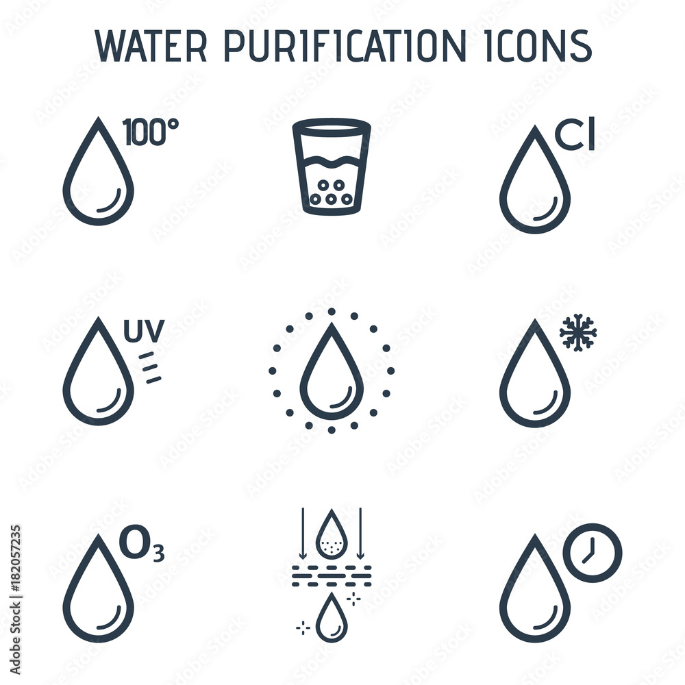 Water purification linear icons Stock Vector | Adobe Stock