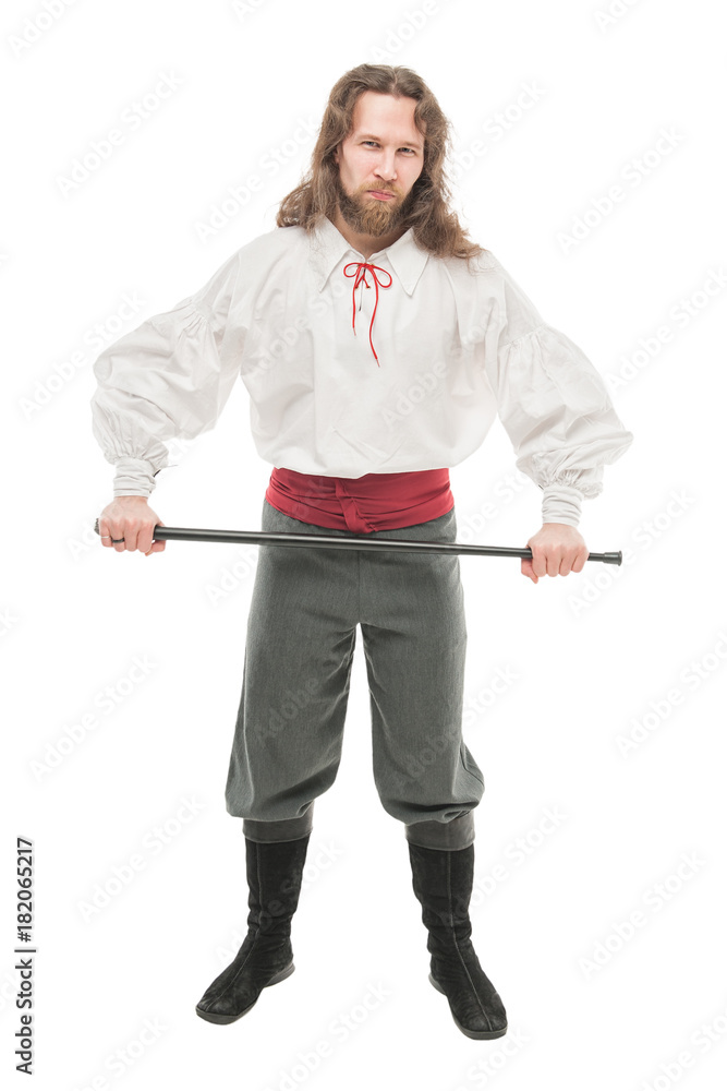 Handsome man in historical pirate costume with cane isolated Stock ...