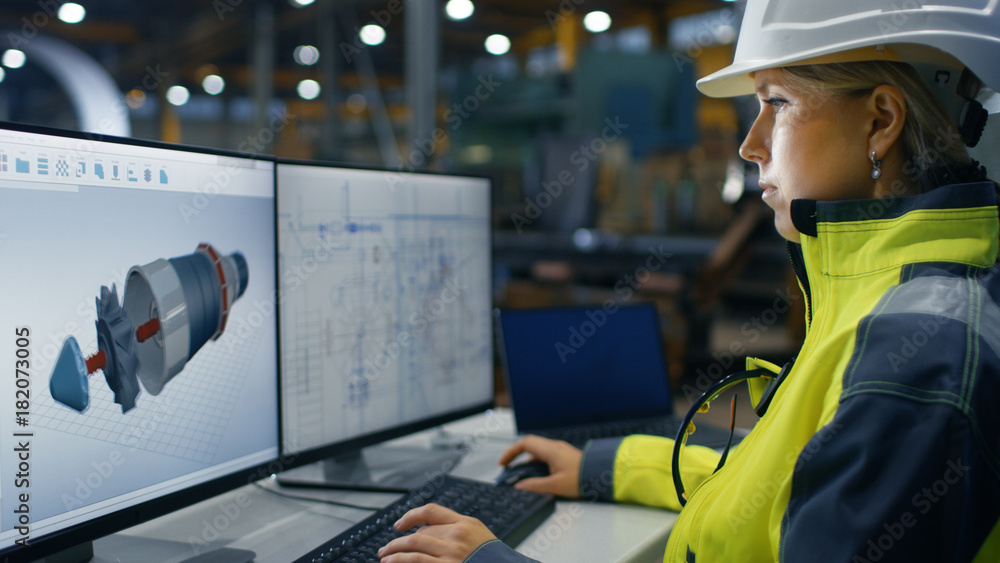 Inside the Heavy Industry Factory Female Industrial Engineer Works on ...
