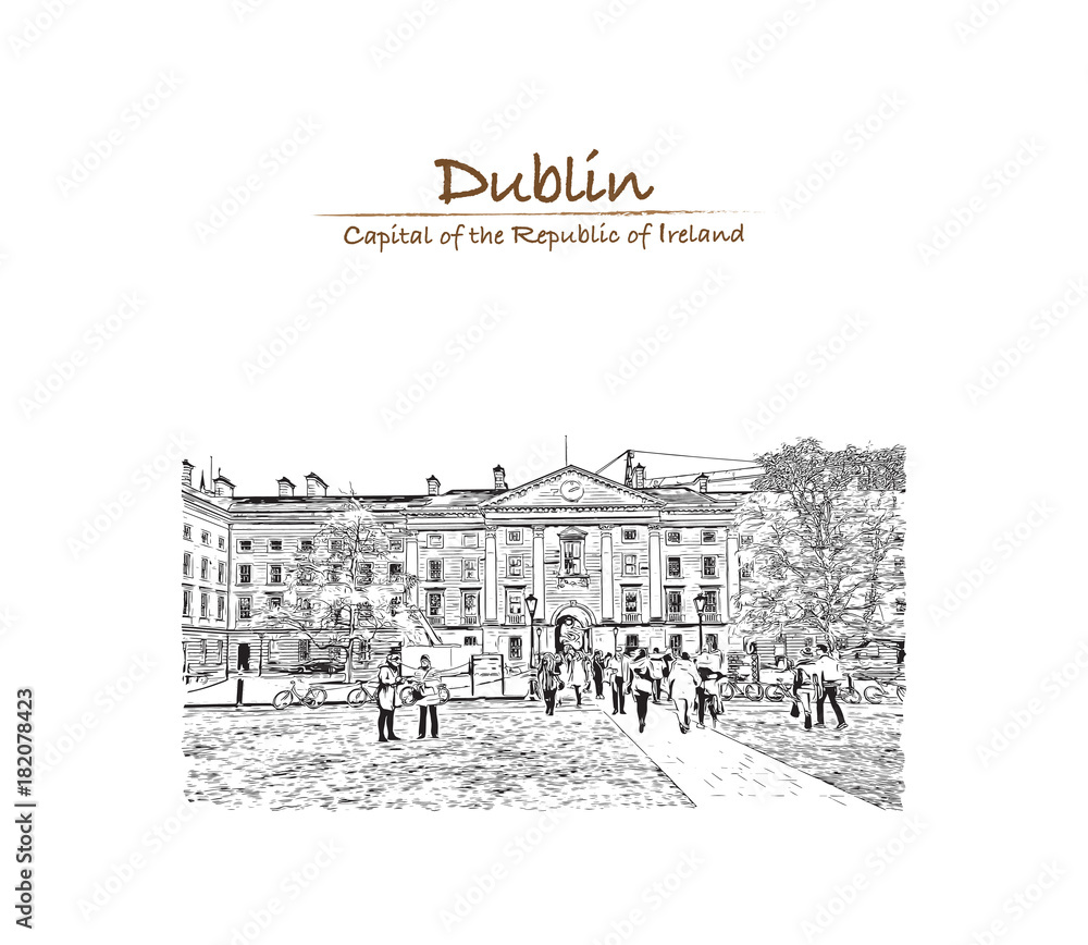 Hand drawn sketch of Trinity College, Dublin, Ireland in vector ...