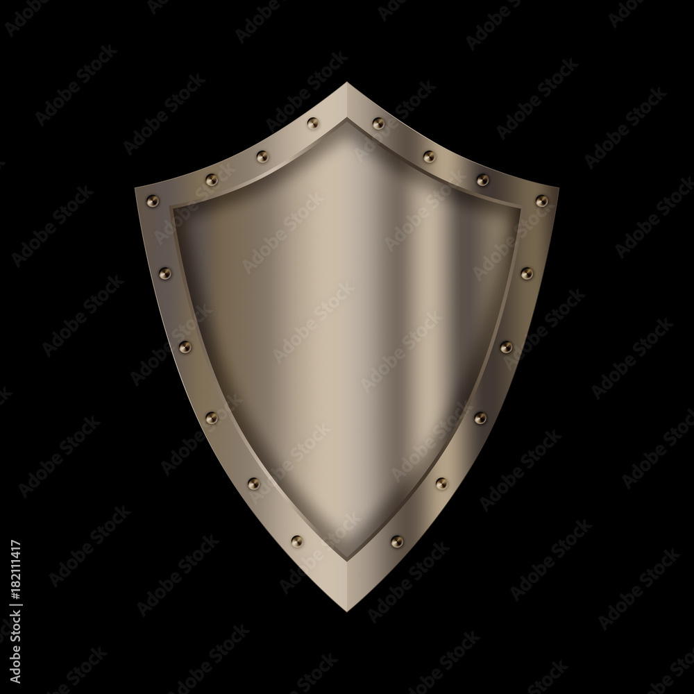 Shield with riveted border on black background. Stock Photo | Adobe Stock