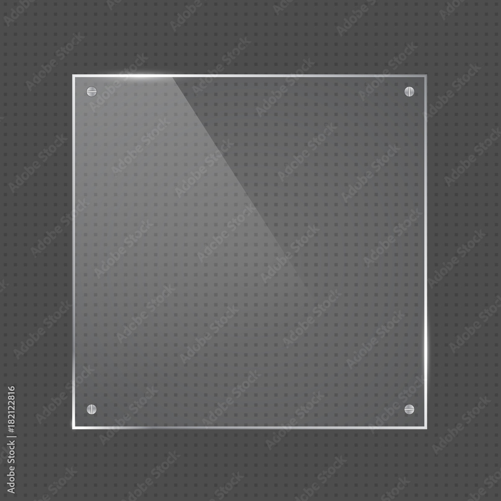 Vector realistic square glossy shape glass frame with small silver ...