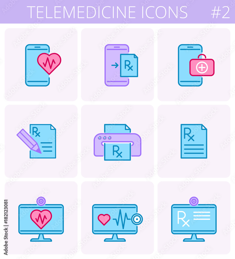 Telemedicine, medicine vector outline icon set. Mobile phone and ...