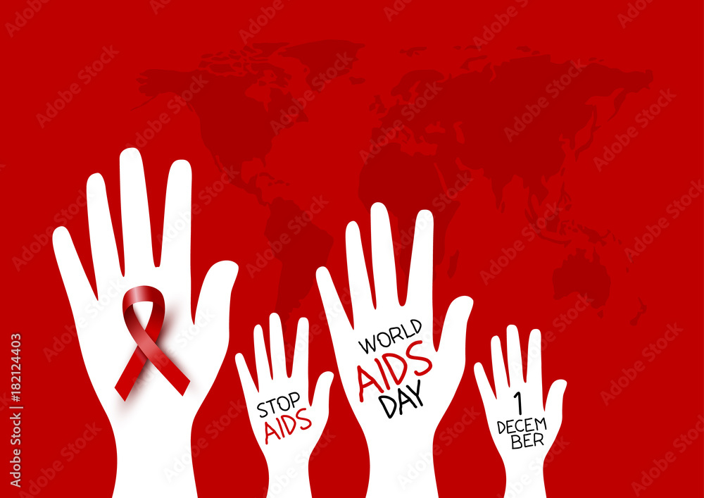 World aids day design of red ribbon on hand vector illustration Stock ...