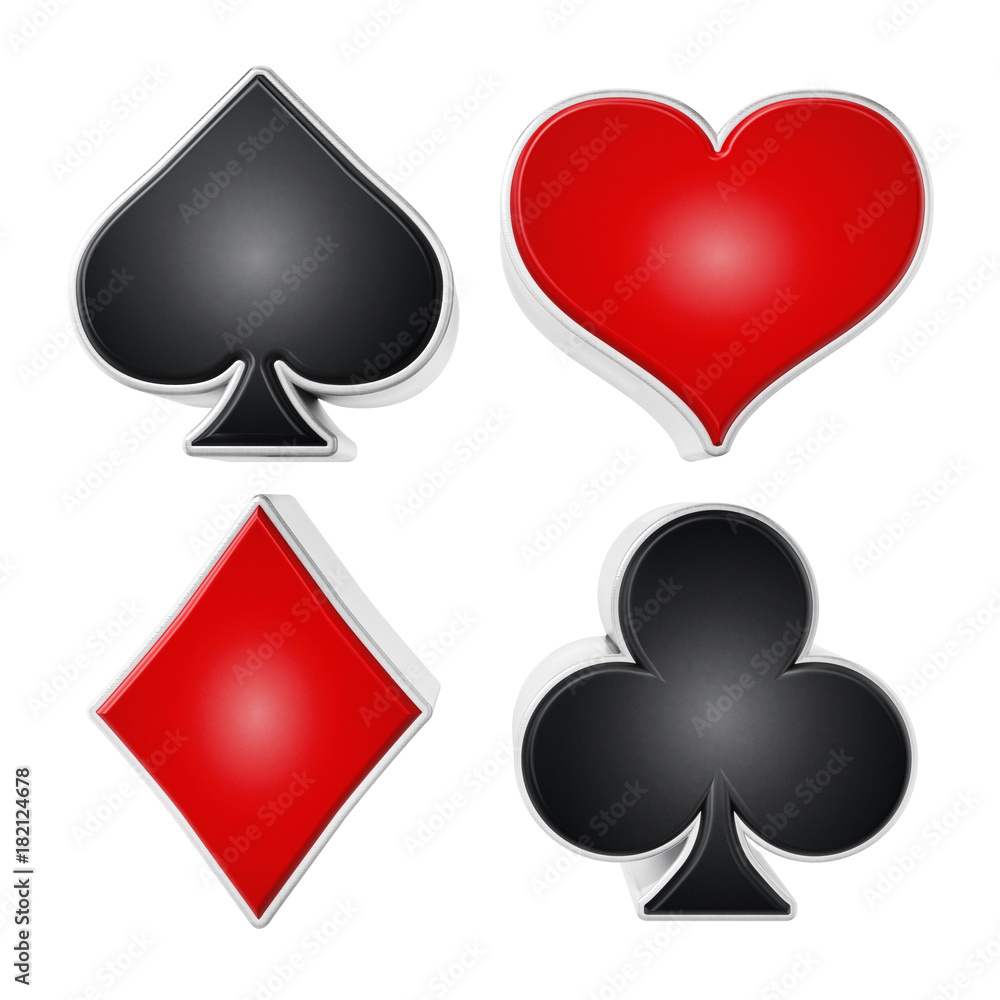Playing card suits symbols isolated on white background. 3D ...