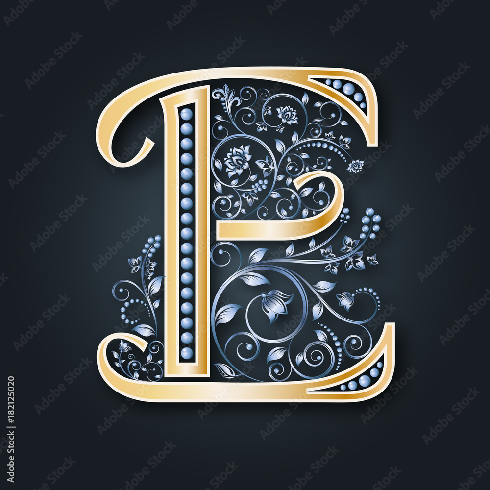 Vector letter E. Gold and silver. Monogram. Heraldic initials ...