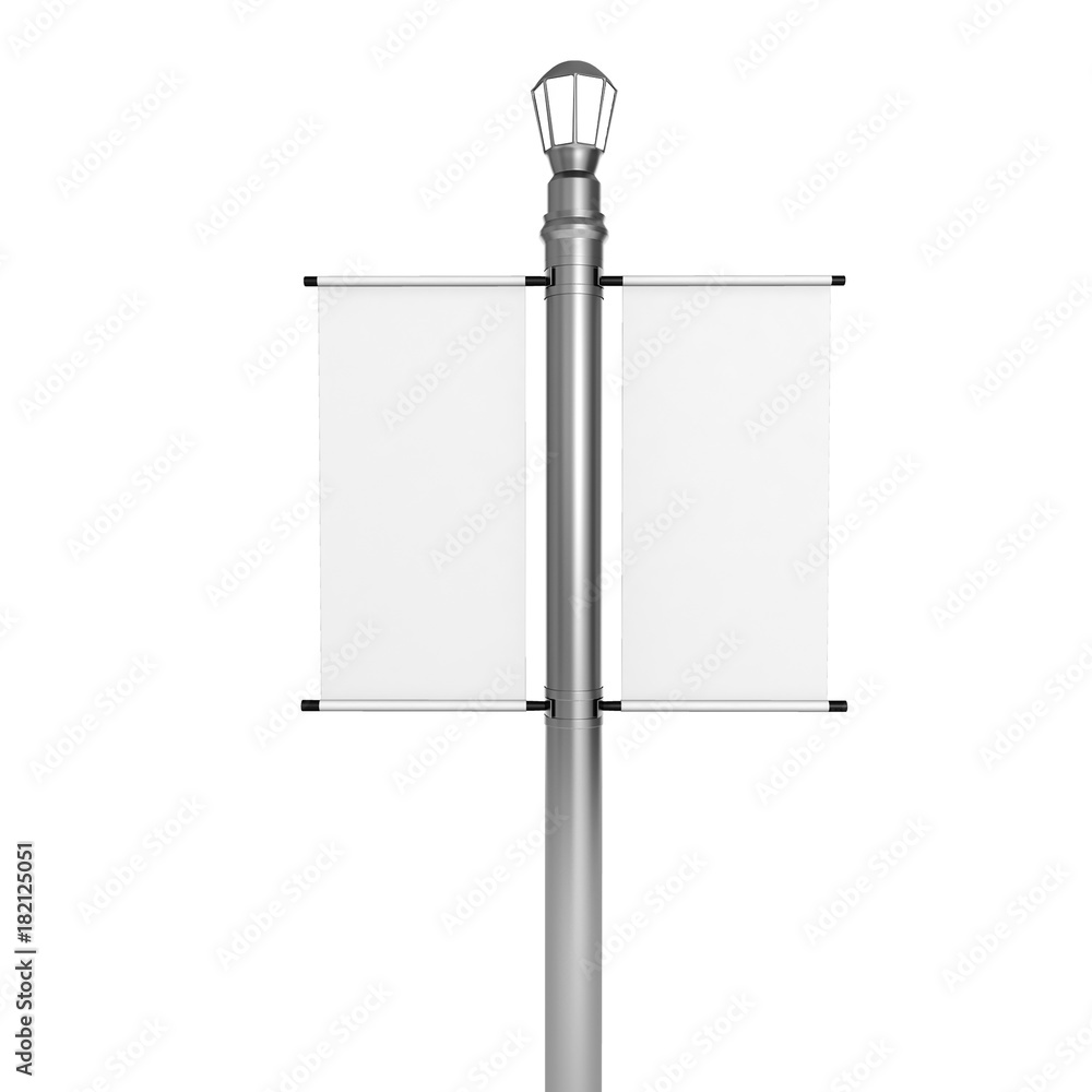 Blank white Lamp Post Banner poster 3d render for mock up and template ...