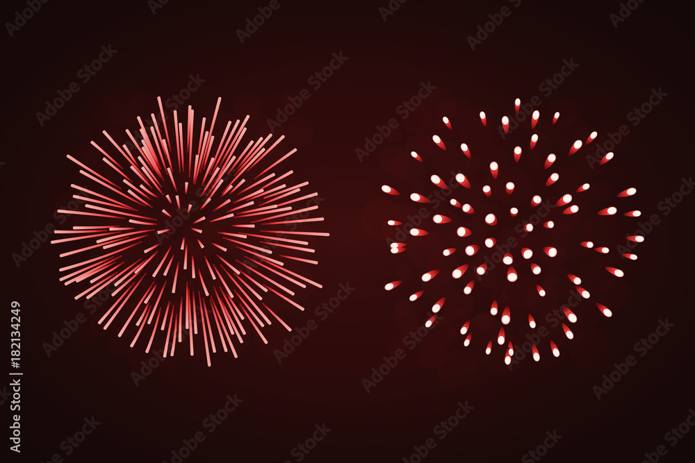 Beautiful red fireworks set. Bright fireworks isolated black background ...