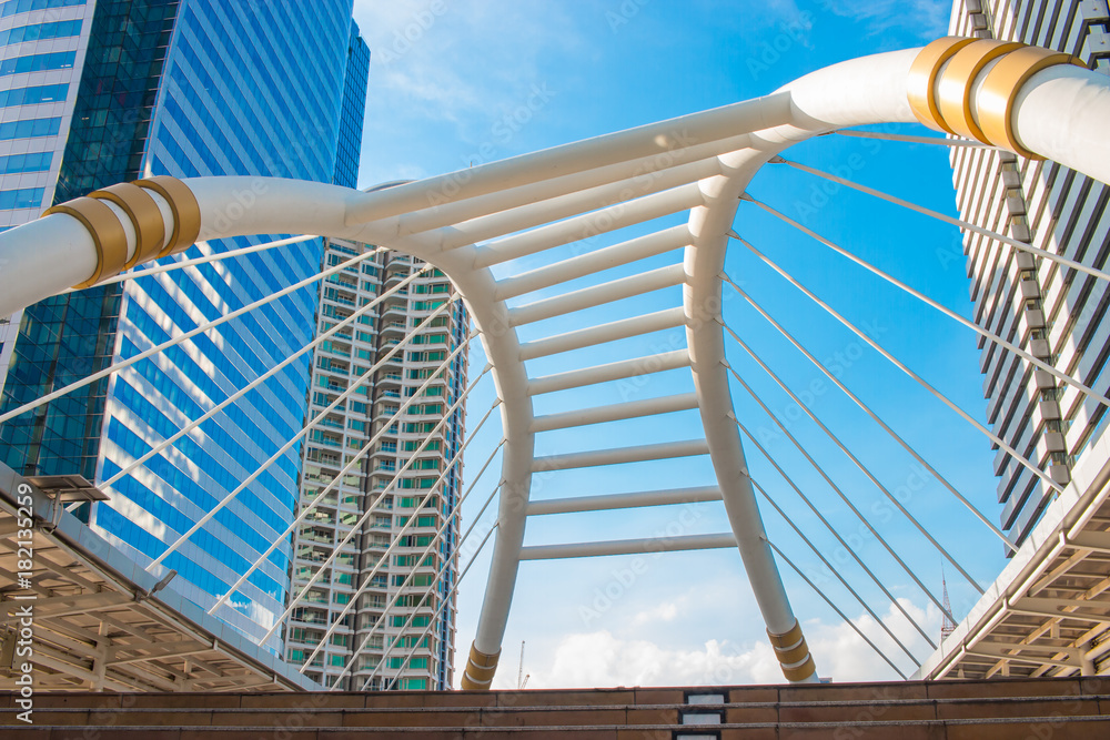 Bangkok view of business modern building at interchange skywalk to ...