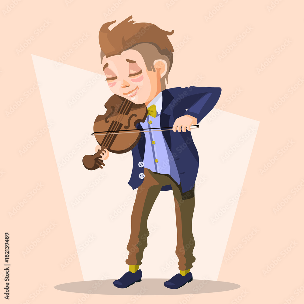 Child boy musician, with violin. Cartoon child character with violin ...