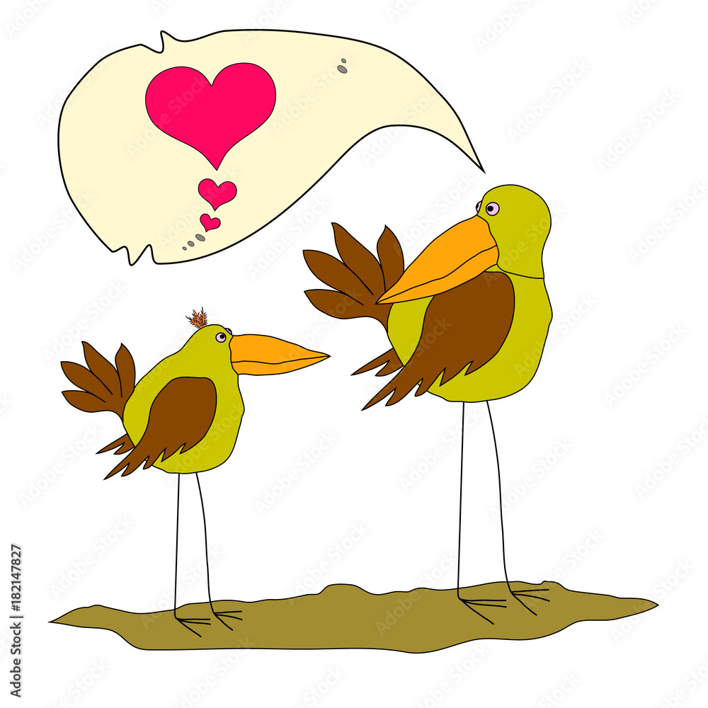 Two Very beautiful bird. Valentine birds.Two funny cartoon birds .Two ...
