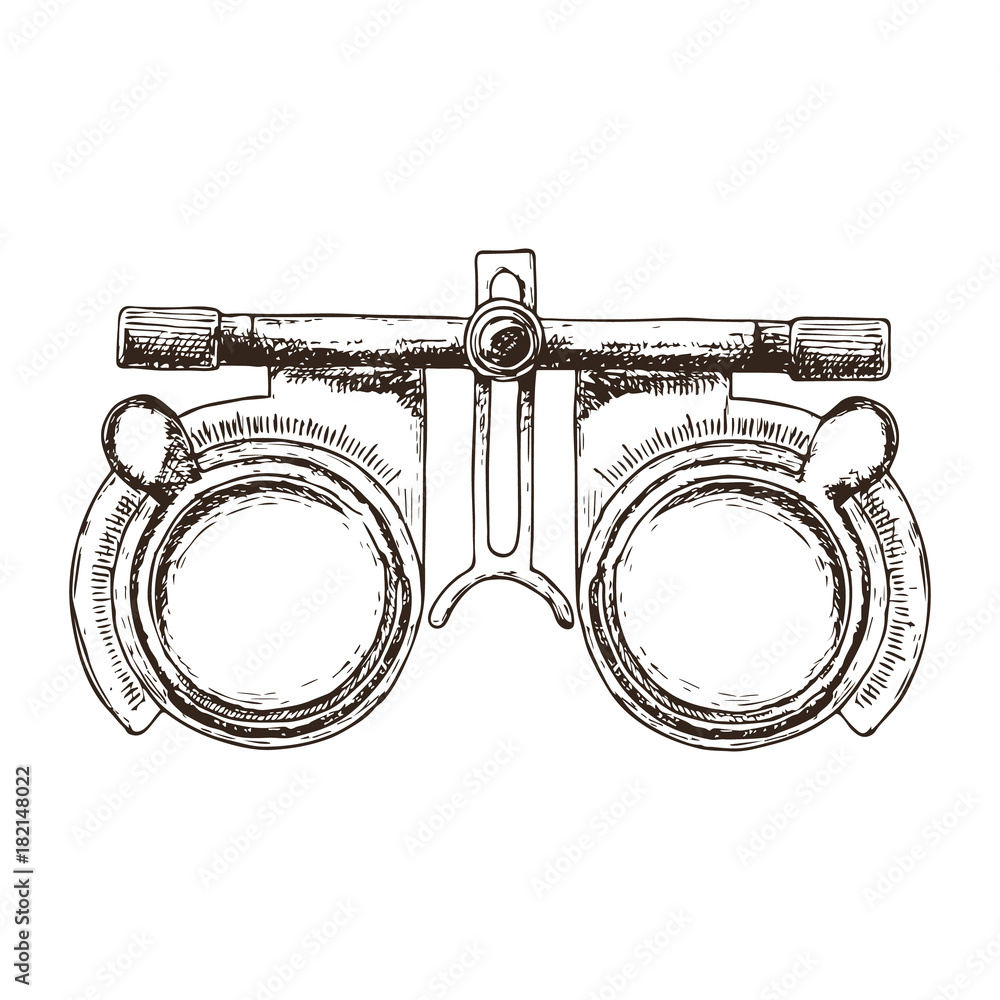 Eye optometry trial lens frame for eye vision test on white background ...