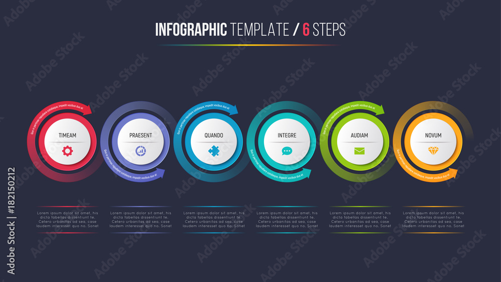 Six steps infographic process chart with circular arrows. Stock Vector ...