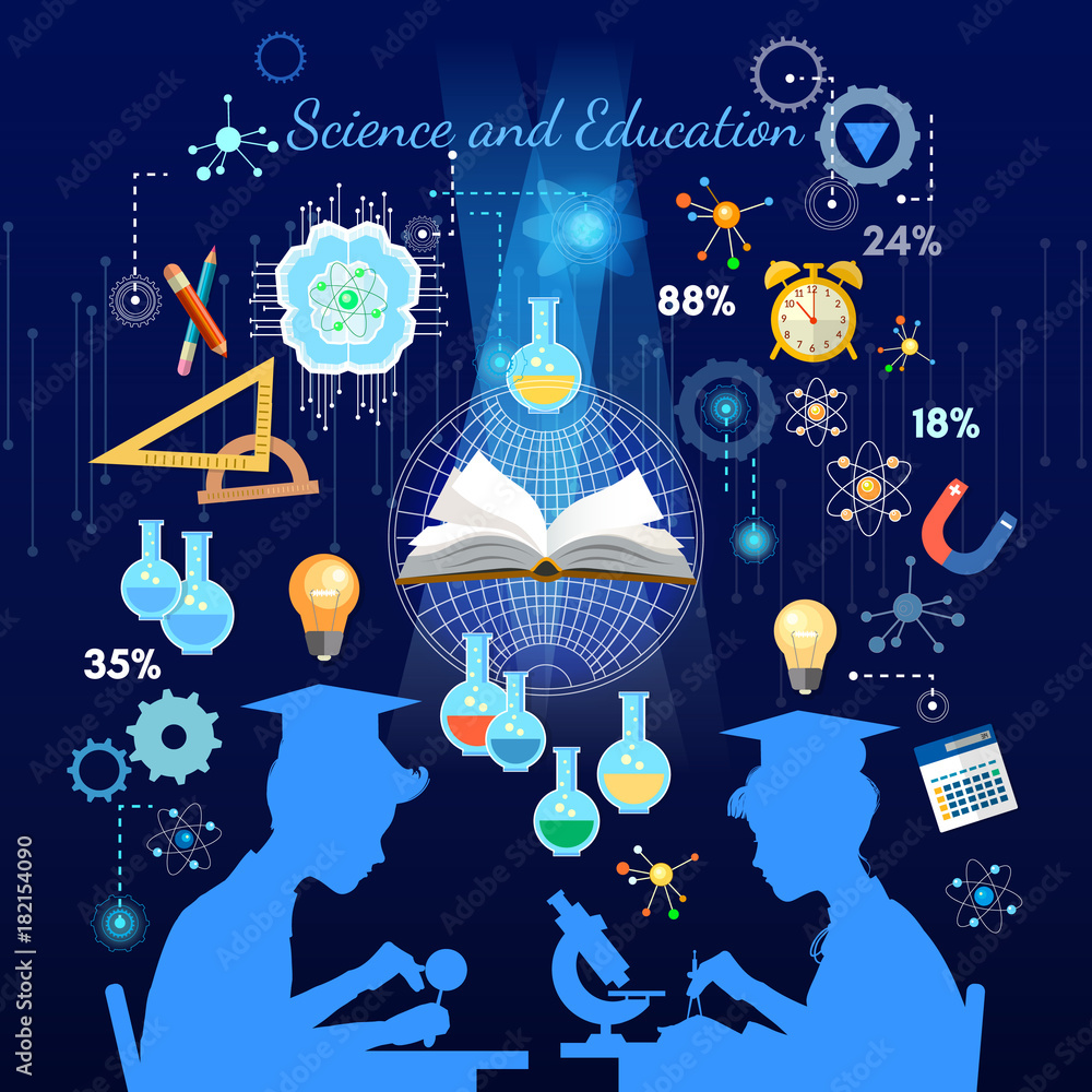 Education and science concept. Silhouette of boy and girl. Children ...