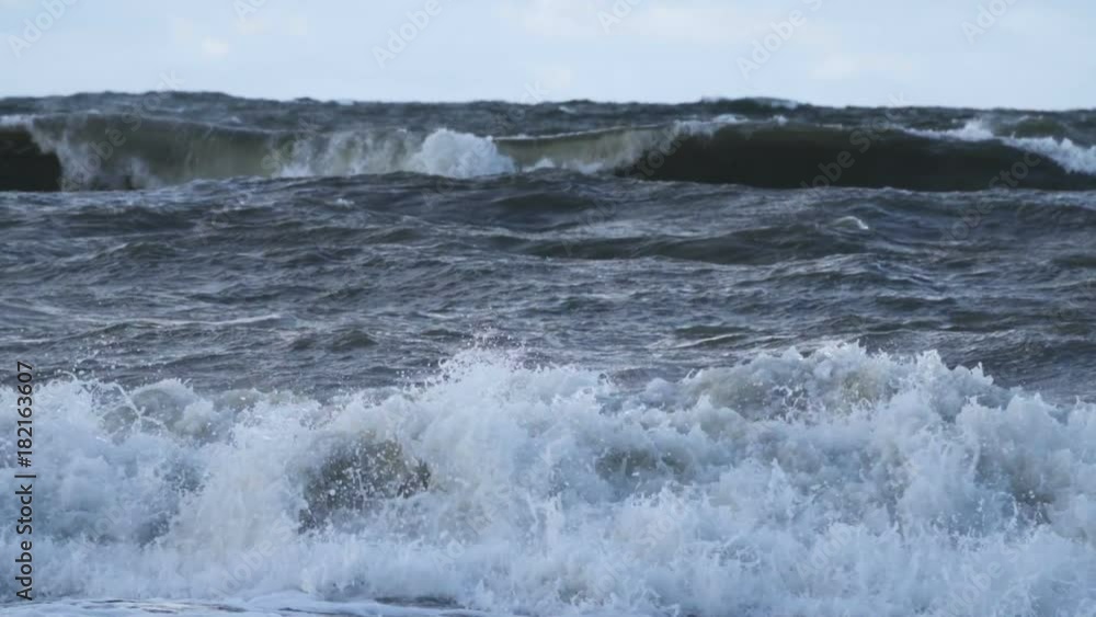 Stormy seas during bad weather cyclone hurricane Winds. Slow motion sea ...