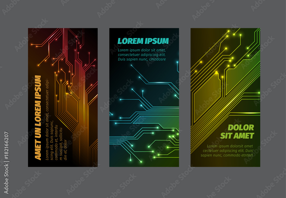 Set of Web Banners with Electronic Circuit Elements Stock Template ...